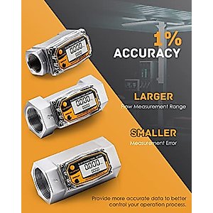 Bonvoisin Turbine Flow Meter 1" FNPT Inlet/Outlet Fuel Flowmeter ±1% Accuracy LCD Display Flow Meter for Diesel Kerosene Gasoline 2-26.4 GPM /9-100 LPM(Batteries are not Included)