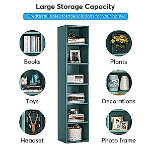 LITTLE TREE 70.9 Inch Tall Narrow Bookcase, Corner Bookshelf 6 Tier Cube Display Shelf Storage Organizer for Small Space, Blue