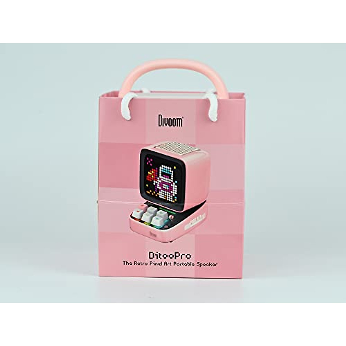 Divoom Ditoo Retro Pixel Art Game Bluetooth Speaker with 16X16 LED App Controlled Front Screen (Pink)
