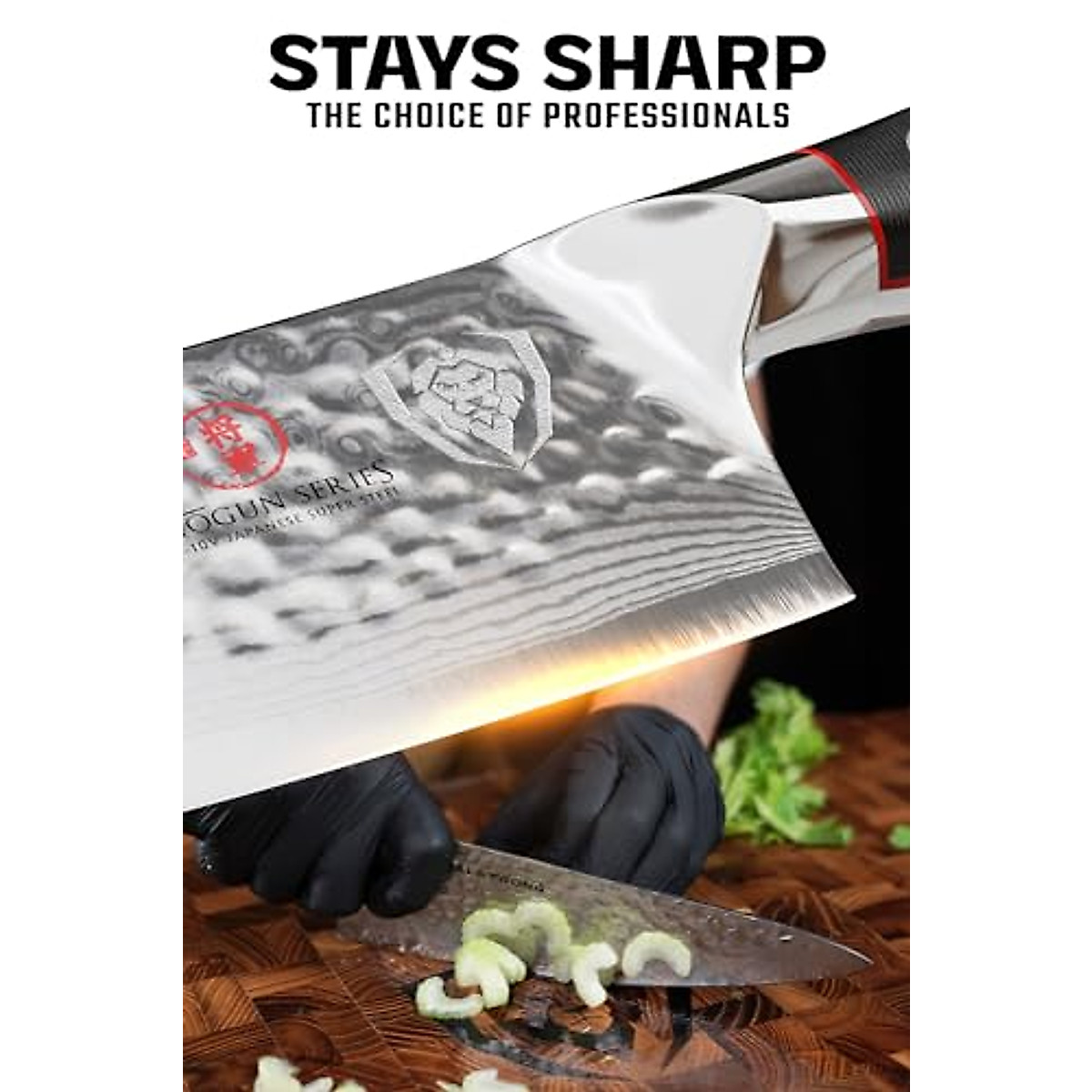 DALSTRONG Knife Block Set - 5 Piece - Shogun Series ELITE - AUS-10V High-Carbon Japanese Steel - Black G10 Handles - Acacia Wood - Damascus - Kitchen Knife Set with Block - Professional Cutlery Set