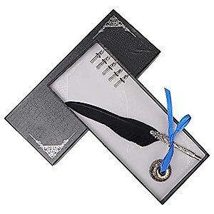 Hztyyier European Vintage Quill Pen Fountain Pen Sign Pen Calligraphy Writing Quill Dip Pen Set in Gift Storage Box(Black) School Supplies