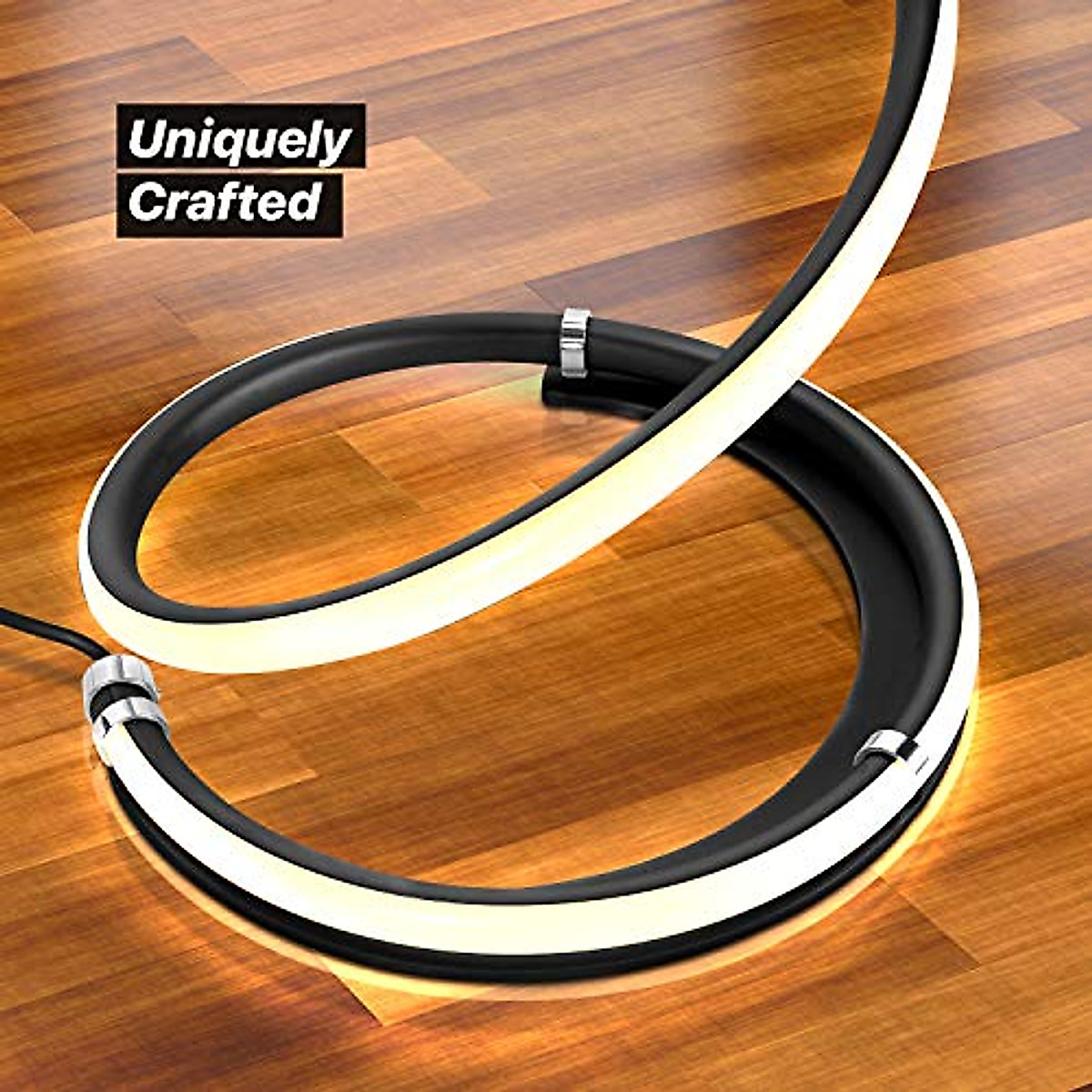 Brightech Allure Floor Lamp for Offices, 37” Bright LED Spiral Compact Lamp, Unique Curved Lamp for Living Rooms, Dimmable Standing Lamp with Built-in Dimmer, Great Living Room Décor – Jet Black