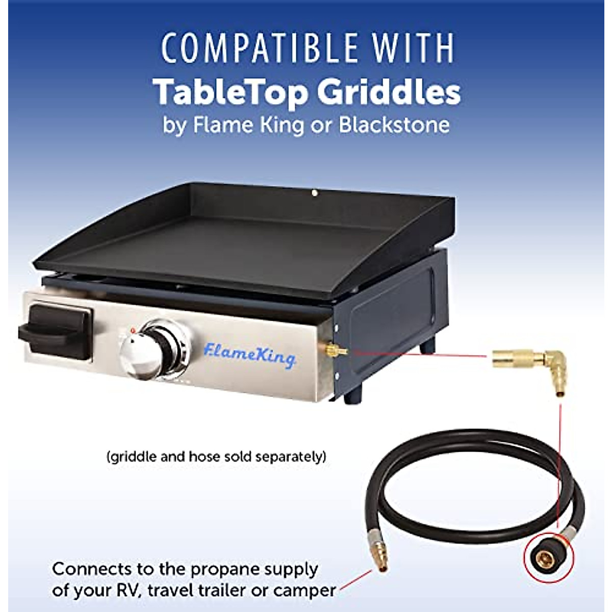 Flame King FK-GRD-ELB-QC Propane RV Quick Connect Elbow Adapter for 17" or 22" Blackstone Griddle, Brass