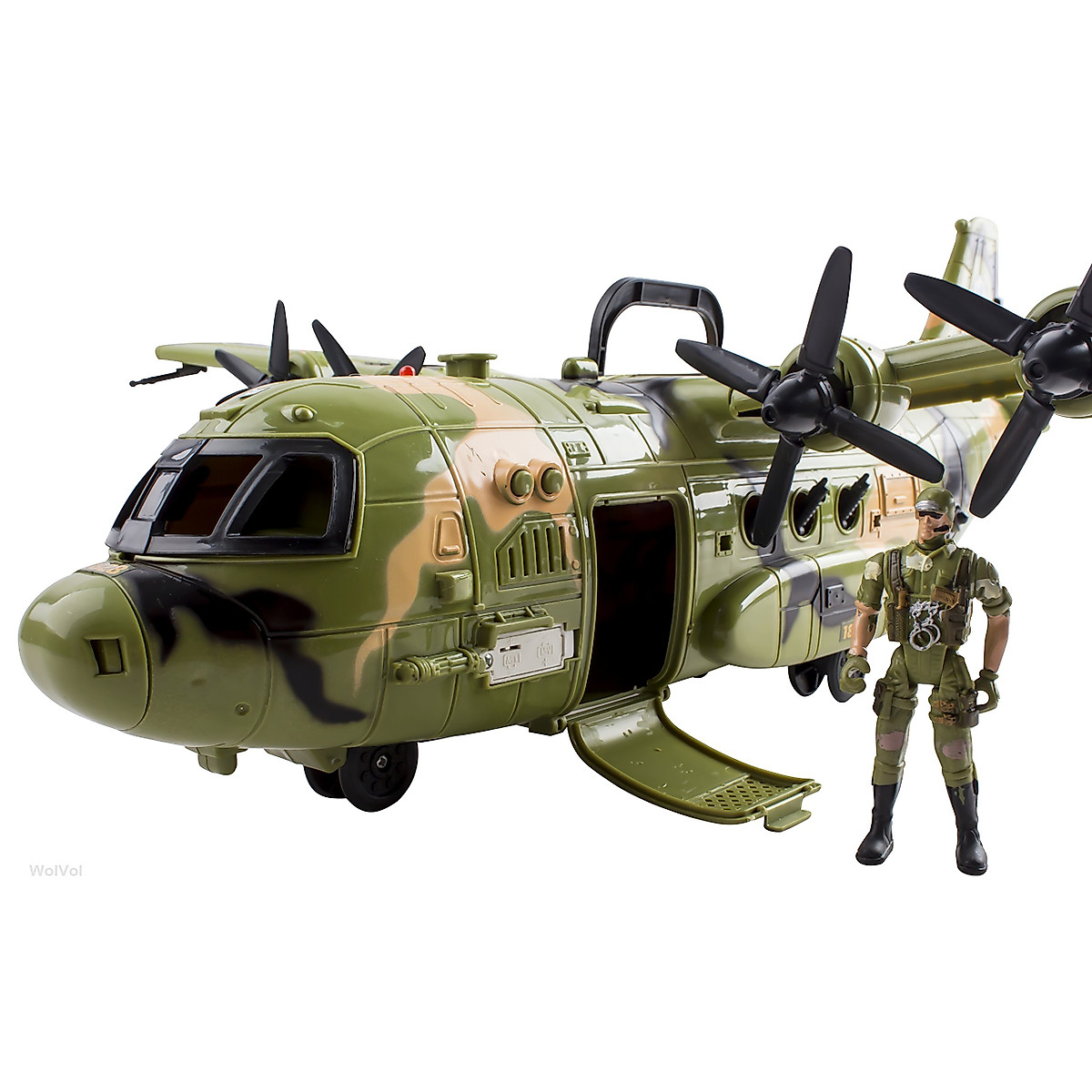 WolVolk Giant C130 Bomber Military Combat Fighter Airforce Airplane Toy with Lights and Army Sounds for Kids, with Mini Soldiers
