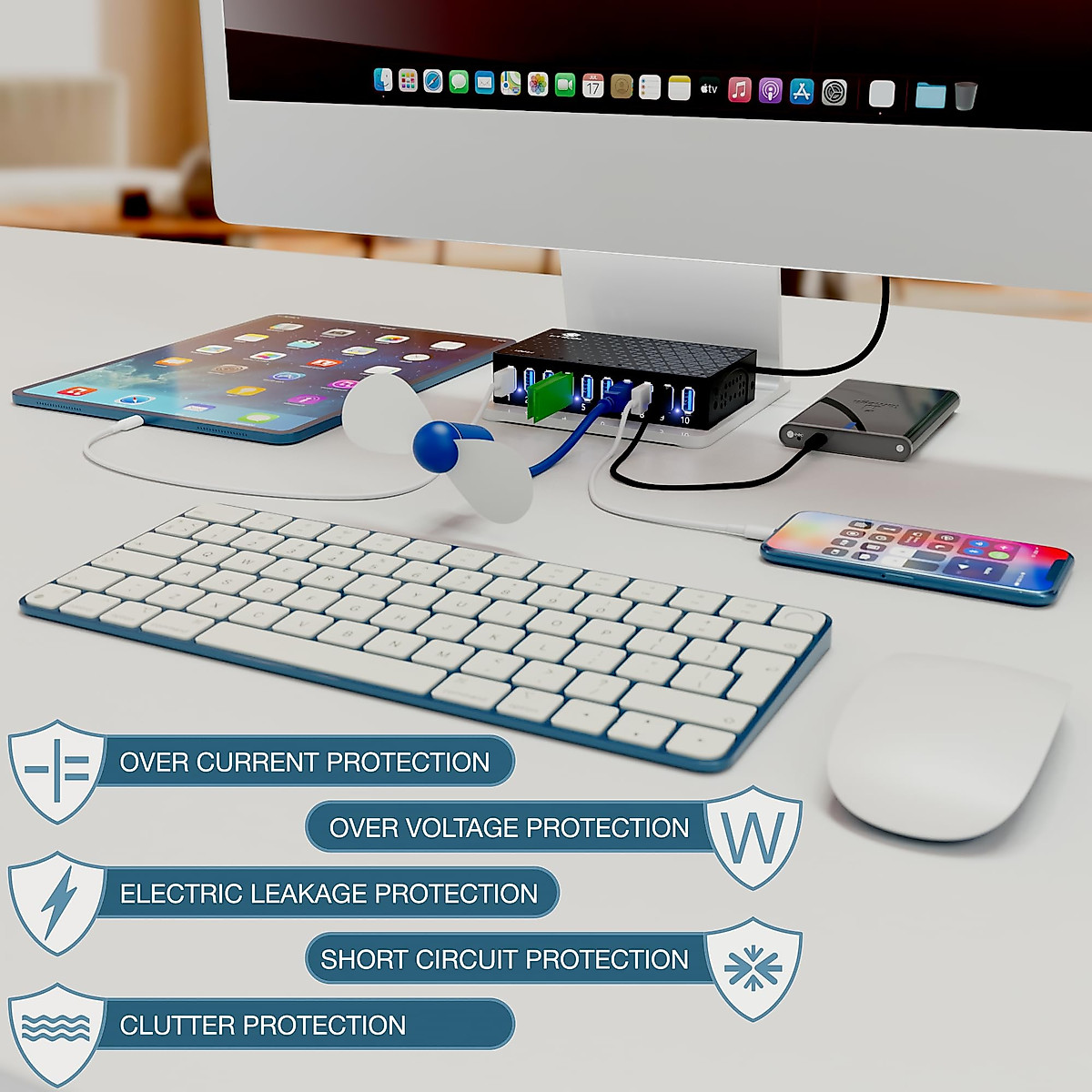 10 Ports USB Hub 3.0 Powered Aluminium - USB Hub Charger - Multiple Port - USB Splitter Hub with Power Adapter 12V/5A/60W - for Laptop, PC,Flash Drives, HDD,Hard Drive,Mouse,XPS,Xbox,Keyboard