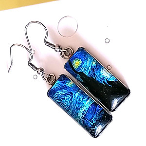Van Gogh Painting Starry Sky Sunflower Drop Dangle Earrings for Women Abstract Art Earrings Charm Jewelry (Starry sky)