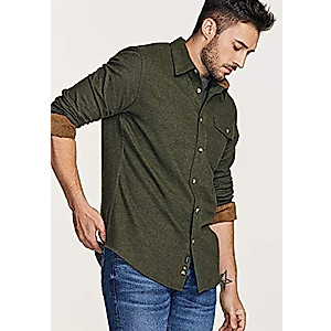 CQR Men's All Cotton Flannel Shirt, Long Sleeve Casual Button Up Plaid Shirt, Brushed Soft Outdoor Shirts, Solid Hunter Green, Medium