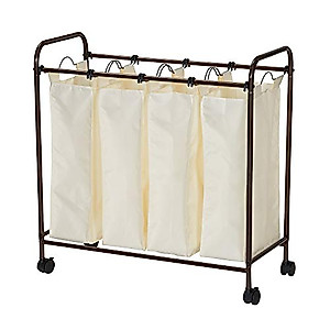 Household Essentials 7173 Rolling Quad Laundry Sorter with Removable Hamper Bags | Antique Bronze Frame