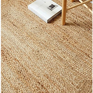 GRUHUM Jute Cotton Area Rug 4x6 ft,Rectangle Natural Handwoven Boho Farmhouse Rustic Vintage EcoFriendly Soft Braided Reversible Rug - Indoor EcoFriendly Kitchen Bedroom Living Room Hallways Enterways
