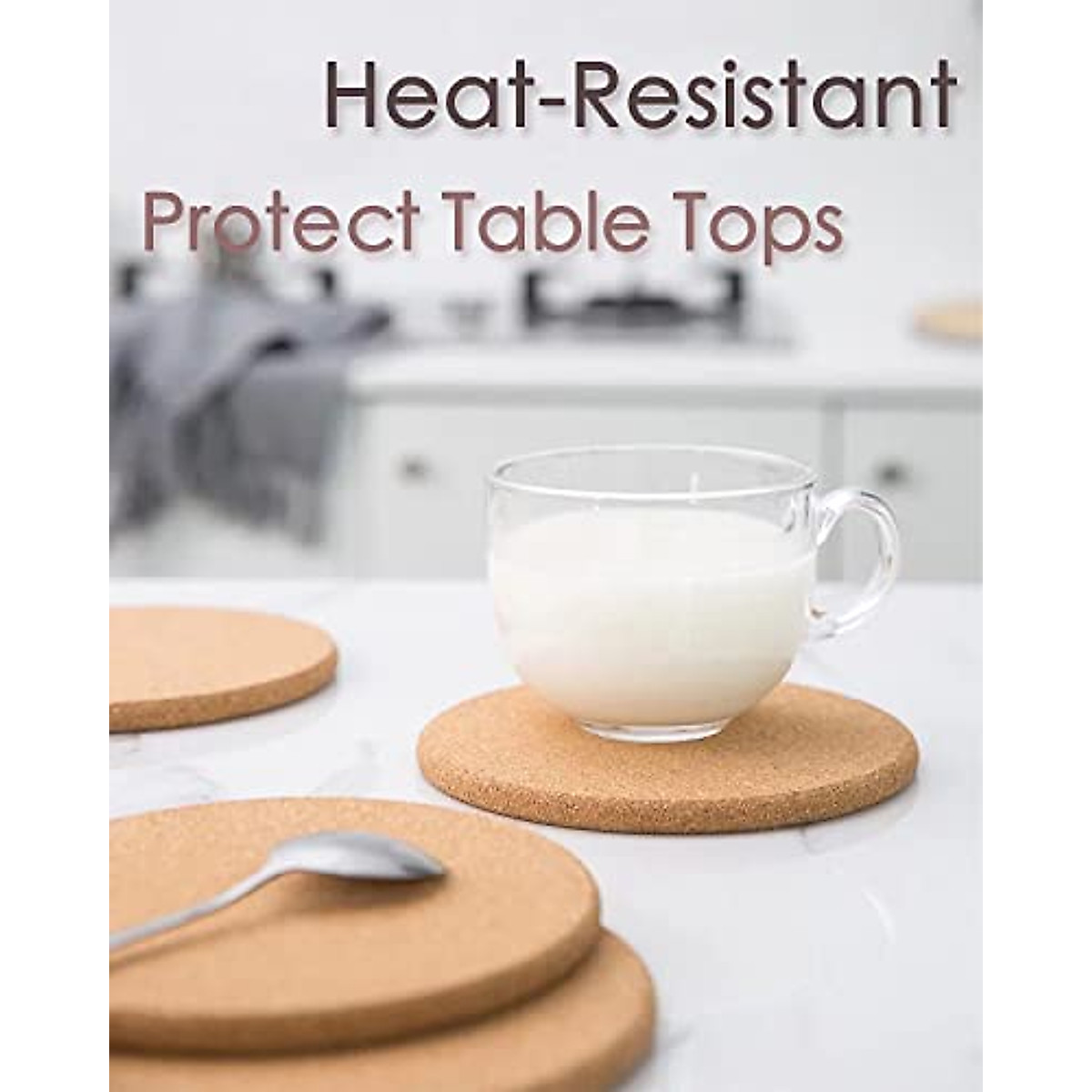 Cork Trivet, 6 Pack High Density Thick Cork Coaster Set for Hot Dishes and Hot Pots, 8 Inch Heat Resistant Multifunctional Cork Board, Hot Pads for Table & Countertop