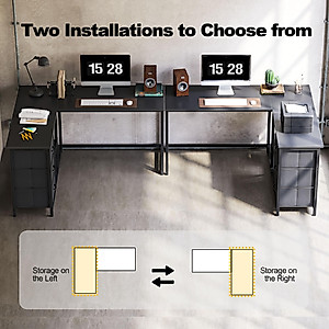 Treesland L Shaped Desk with Drawers, Computer Desk with Storage & Shelves, Corner Desk with Storage, Home Office Desks with Drawers, L Shape Desks with Storage, Black