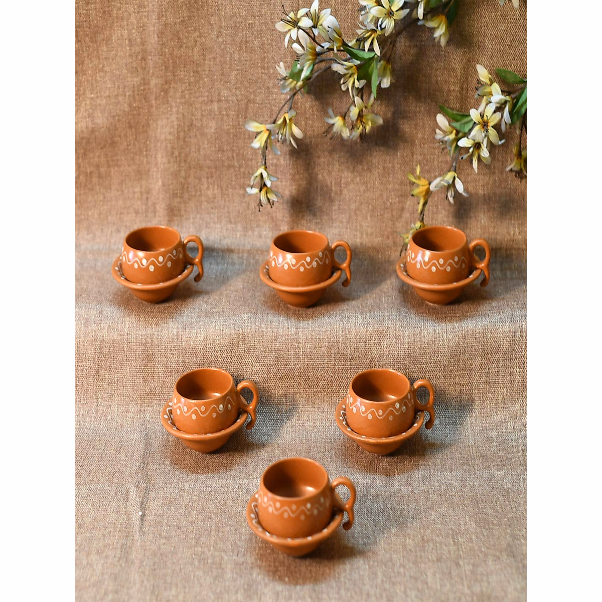 Odishabazaar Tea Cup with Saucer Set of 6 (6 tea cups and 6 saucers 5.4 oz) | Tea cups set of 6 Microwave Safe