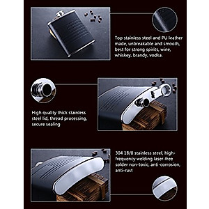 American Flag 18 oz Black Stainless Steel Whiskey Hip Flasks for Liquor with Leather Wrapped, TOX TANEAXON