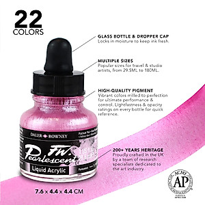 Daler-Rowney FW Acrylic Ink Bottle 6-Color Pearlescent Set - Acrylic Set of Drawing Inks for Artists and Students - High-Quality Permanent Art Ink Calligraphy Set - Calligraphy Ink for Color Mixing