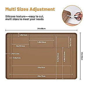Under Sink Mat for Kitchen Waterproof, 34" x 22" Silicone Thicken Trimmable Cabinet Mat, Under Sink Drip Tray for Kitchen Bathroom Cabinets, , Adjustable Size, Hold up to 3.3 Gallons Liquid (Brown)