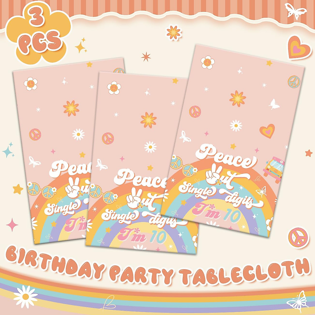 10th Birthday Decorations for Girl Peace Out Single Digits Party Decor 3Pcs 10th Birthday Tablecloths Disposable Plastic Peace Out Single Digits I'm10 Birthday Table Cover for Girl 10th Birthday Party