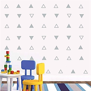 64pcs/ Set Triangles Wall Decor Sticker Solid Hollow Tribal Triangles Pattern Stickers Vinyl Kids Room Bedroom Wall Decal AM162 (Gray)