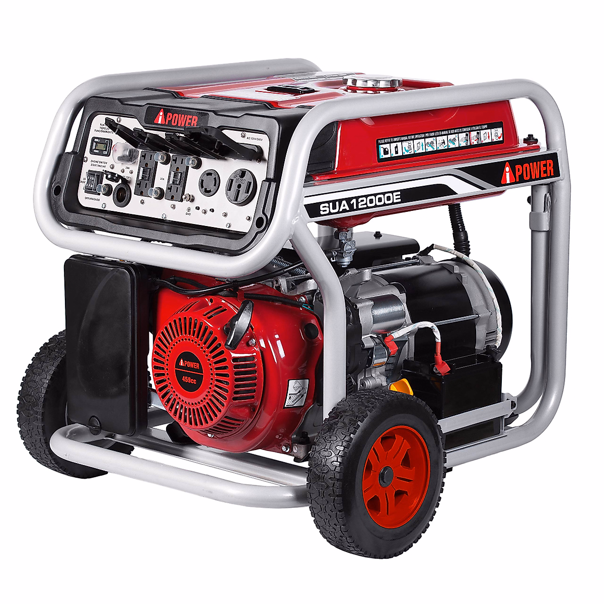 A-iPower SUA12000EC 12000-Watt Gas Powered Generator W/Electric Start (CARB/EPA), 12000 Watt, Wheel Kit Included