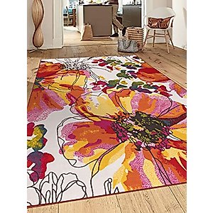 Modern Bright Flowers Non-Slip (Non-Skid) Area Rug 8 x 10 (7' 10" x 10') Multi