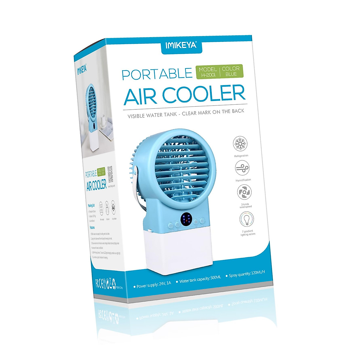 IMIKEYA Portable Air Conditioner, Personal Mini Air Conditioner with Timing, Evaporative Air Cooler, 7 Colors Light, 3 Speeds Quiet Portable AC, Desk Air Conditioner Fan for Personal Home Office