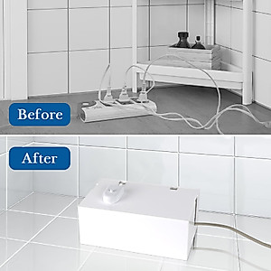 Linkidea Bathroom Electric Toothbrush and Razor Cable Organizer Box, Vanity Hide Cord Organizer with Charger and Power Strip Storage Box, Keep Countertop and Outlet Clutter Free and Clean (White)