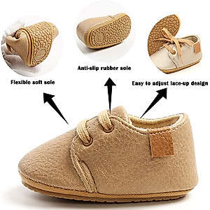 COSANKIM Baby Boys Girls Shoes Lace Up Leather Infant Sneakers Non Slip Rubber Sole Newborn Loafers Toddler First Walker Crib Shoes (0-18 Months), 6-12 Months Infant, A-Beige Baby Shoes