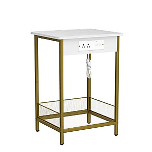 Yenlure Side Table Night Stands End Table with Charging Station Narrow Side Table Living Room Bedroom Small Side Table for Small Spaces White Set of 2