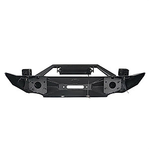 Front Bumper and Rear Bumper w/Tire Carrier Fit 2007-2018 for Jeep Wrangler JK with Winch Plate with D-ring LED Strip Light and 4XLED Lights w/Tire Carrier