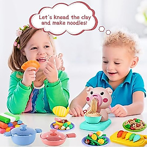 Dough Toys for Kids,GUFUL 43 Pcs Color Dough Piggy Noodle Machine and Ice Cream Maker Kitchen Creations Playset with 24 Cans Dough Birthday for 2-8 Year Old Girls Boys Kids Toddlers