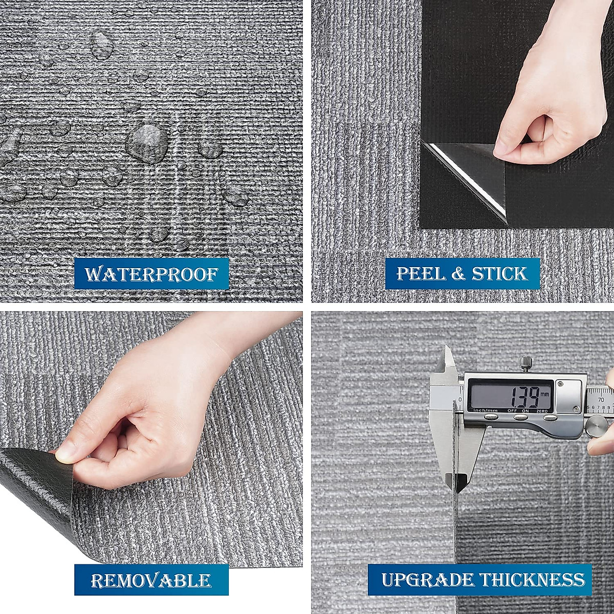 FunStick 15 Pack Vinyl Flooring Peel and Stick Floor Tile Bathroom Waterproof 12x12In Grey Stick on Flooring Tiles for Kitchen Bedroom Grey Laminate Flooring Removable Sticky Linoleum Carpet Tiles