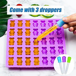 Large Gummy Bear Mold Candy Molds, Non-Stick Silicone Gummy Chocolate Molds BPA Free with 3 Droppers, Set of 3