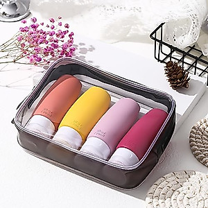 LIYUABU Silicone Travel Bottles for Toiletries,Tsa Approved 3oz Portable Refillable Travel Bottles,Leak Proof BPA Free Squeezable Travel Size Containers Accessories with Toiletry Bag（4Pack Red）