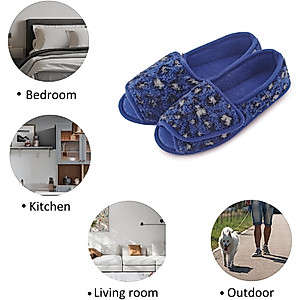 Git-up Diabetic Slippers for Women Memory Foam Arthritis Edema Adjustable Open Toe Swollen Feet Slippers Bedroom House Indoor Outdoor Shoes with Rubber Sole US/10 BLUE LEOPARD