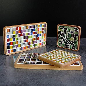JUSTDOLIFE 5PCS Bamboo Tray Set Assorted Cup Coaster Succulent Pot Tray Mosaic Coaster Base DIY Craft (Burlywood 1)