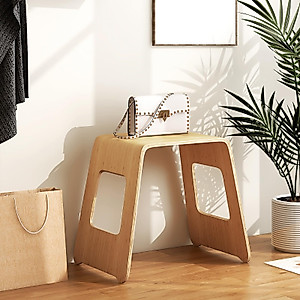 GOFLAME Stackable Bamboo Stools Set of 4, Leisure Seat Stools with Anti-Slip Foot Pads, Heavy Duty Home Shoe Changing Stool, Multifunctional Wooden Step Stool for Living Room, Entryway, Dining Room