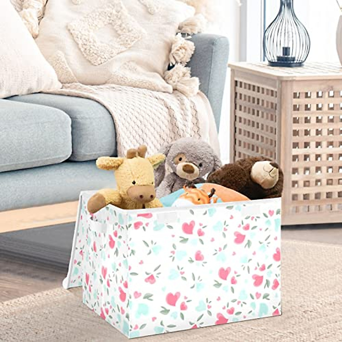 CaTaKu Hearts Leaves Storage Bins with Lids and Handles, Fabric Large Storage Container Cube Basket with Lid Decorative Storage Boxes for Organizing Clothes