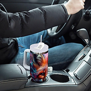 ALAZA Fox Head Galaxy 40 oz Tumbler Stainless Steel Water Bottle Vacuum Insulated Cup with Straw Lid & Handle For Travel Car Cup Holder