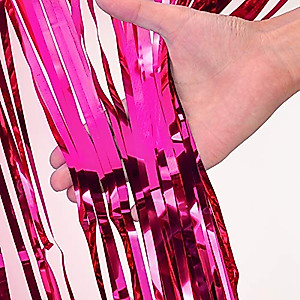 2 Pcs 3.2ft x 8.2ft Shiny Hot Pink Metallic Tinsel Foil Fringe Curtains Photo Booth Backdrop for Birthday Wedding Holiday Celebration Bachelorette Party Decorations (Hot Pink)