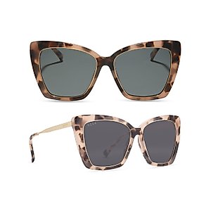 DIFF Becky IV Cat Eye Polarized Sunglasses for Women UV400 Protection, Oversized Designer Eyewear, Himalayan Tortoise + Grey