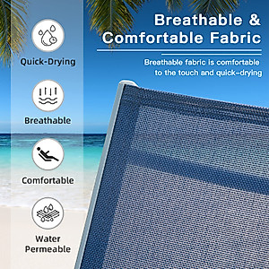 Domi Lounge Chair Set of 3, Aluminum Lounge Chairs for Outside with 5 Adjustable Positions, Chaise Lounge Outdoor for Pool, Garden, Beach, 2 Pool Chairs and 1 Side Table(Blue)