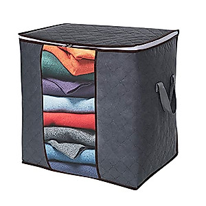 Clothing Storage Bag,1 Pack Large Capacity Clothes Storage Bag Organizer with Reinforced Handle Thick Fabric for Comforters,Blankets,Bedding,Foldable with Sturdy Zipper,Clear Window, 90L,Grey (1 Pack-19.7 x 19.7 x 14.2 inches)