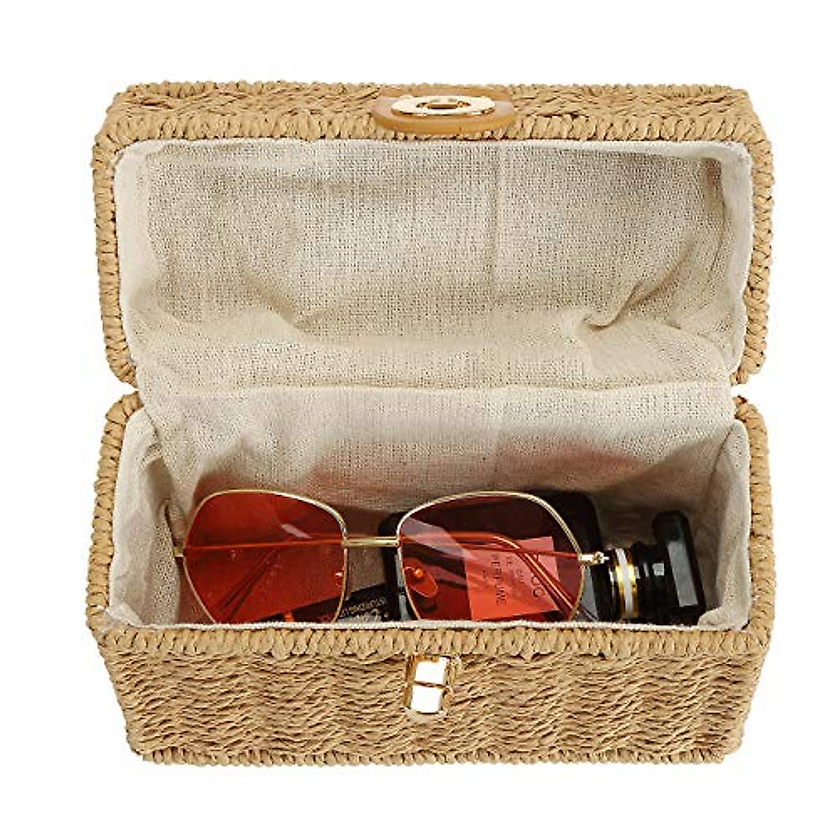 So'each Women's Handbag Wicker Square Crossbody Rattan Bag Boho Crossbody Bag Beige