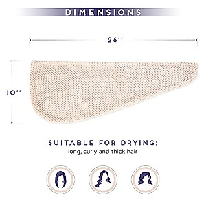 Microfiber Hair Towel for All Hair Style, 2 Pack Quick Drying Hair Turban - Perfect for Women, Men and Kids (Beige + Grey)
