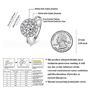 JIANGYUE Engagement Ring 3 carat Cubic Zirconia Wedding Ring for Women 14K White Gold Promise Rings for Her Size 9