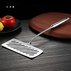 Steak Spatula, Wide Stainless Steel Shovel Slotted Fried Fish Steak Spatula with Long Handle, Grilling Turner for Burgers Fish & BBQ(silver)
