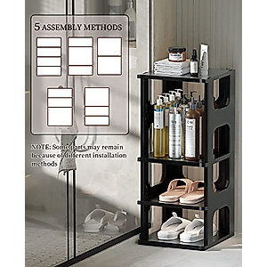Shoe Organizer Shoe Rack for Small Spaces 5 Tier Plastic Vertical Narrow Shoe Shelves for Closet Black Shoe Holder, Stand For Entryway Shoe Storage Boots Organizer Stackable Shoe Cabinet