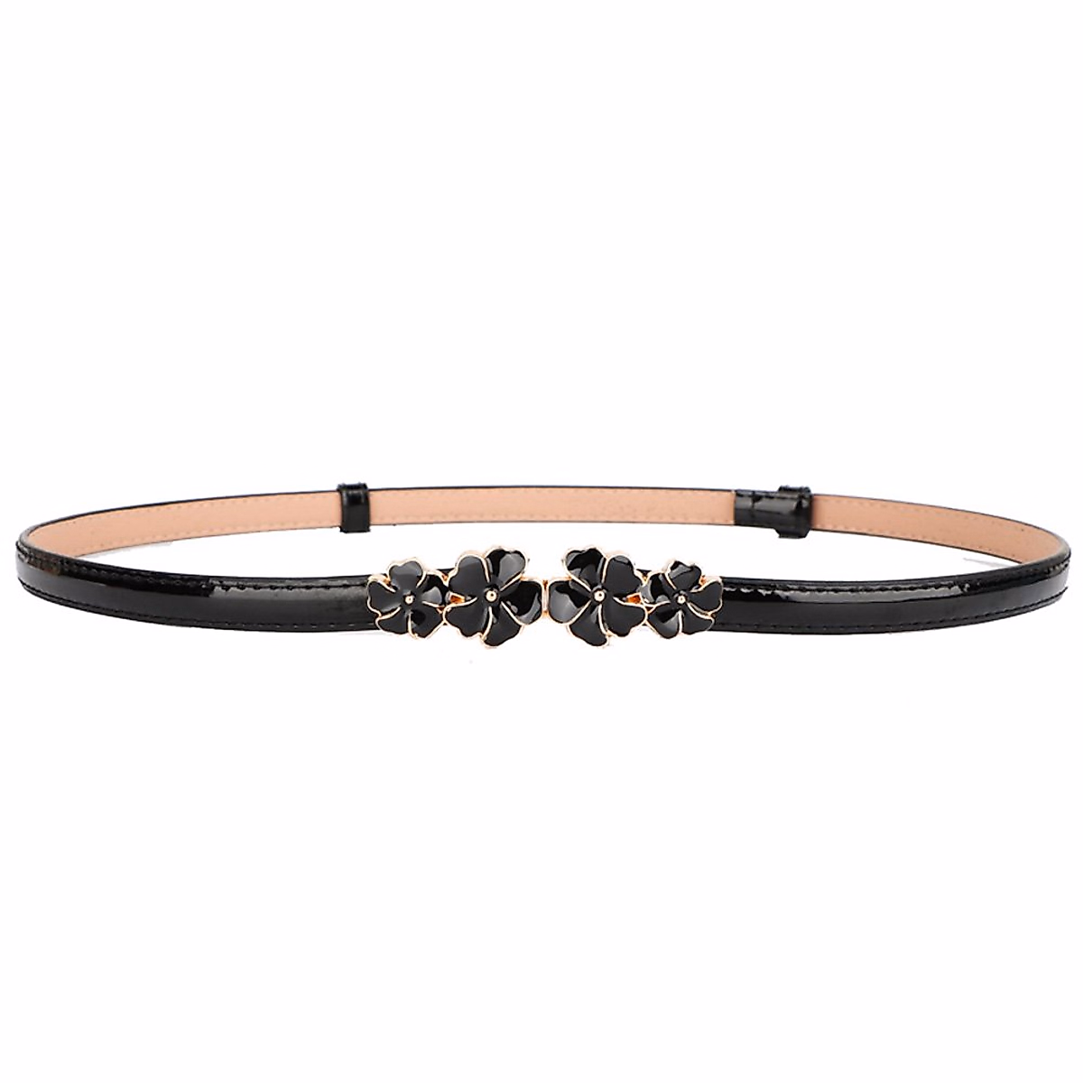 MoYoTo Women's Stylish Bowknot Buckle Thin Patent Leather Waist Belt For Dress (Flower-Black) One Size