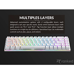 Ranked G65 Guardian 65% | Full Aluminum Frame | Ultra Slim Hot Swappable Mechanical Gaming Keyboard | 68 Keys Multi Color RGB LED Backlit for PC/Mac Gamer (White, Gateron Low Profile Brown)
