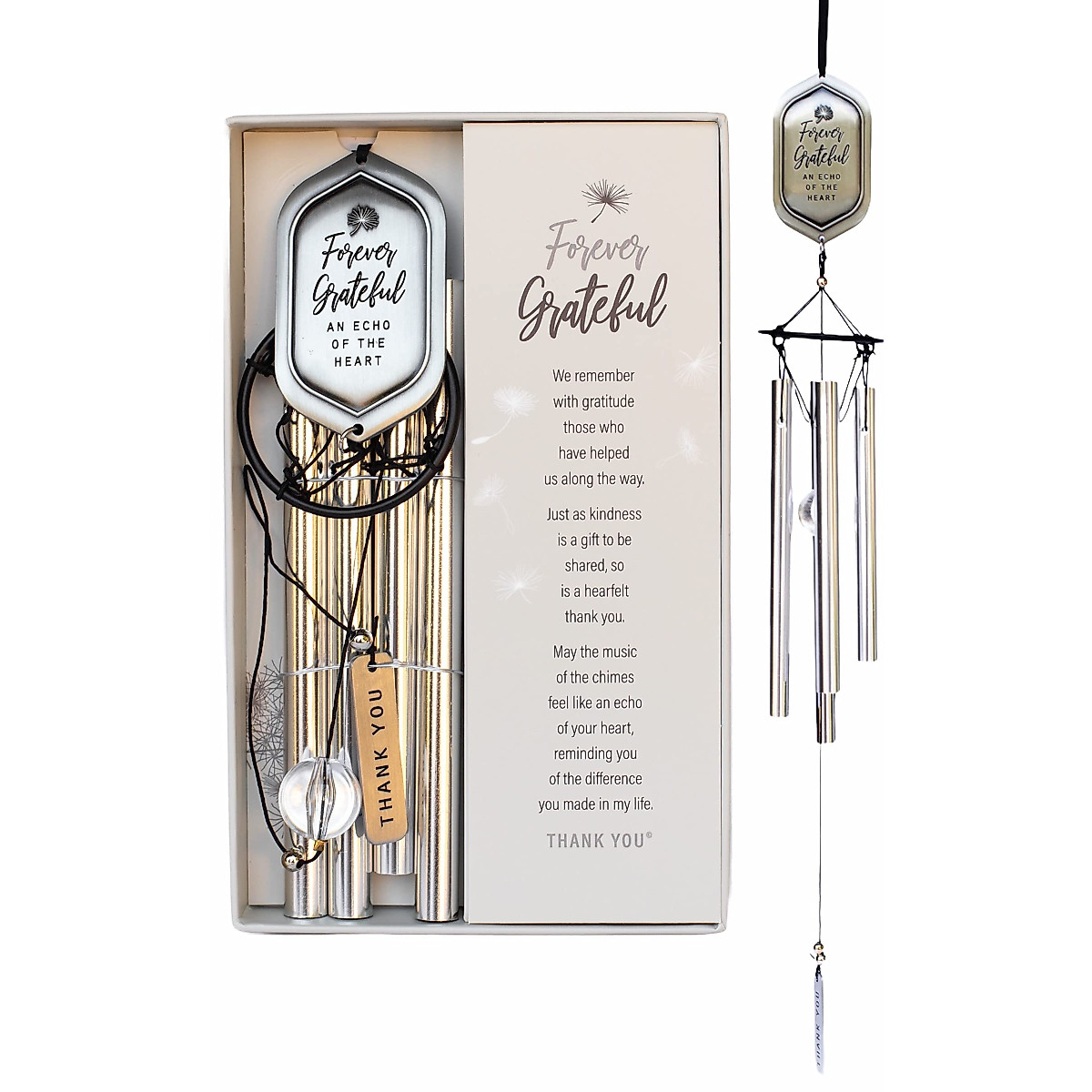 Forever Grateful Wind Chime with Engraved Thank You Message - Unique Gift of Gratitude/Appreciation Gift/Thank You Gift for Special Friend/Family/Coworkers/Teachers/Mentor