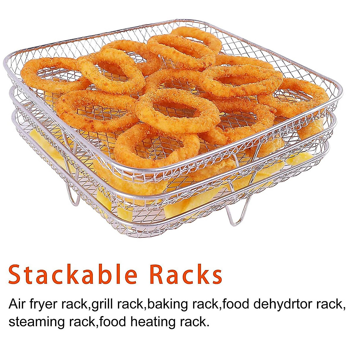 Tnfeeon 3 Layer Fryer Grilling Rack, Stainless Steel Stackable Cooling Rack for Baking Cooking Grilling